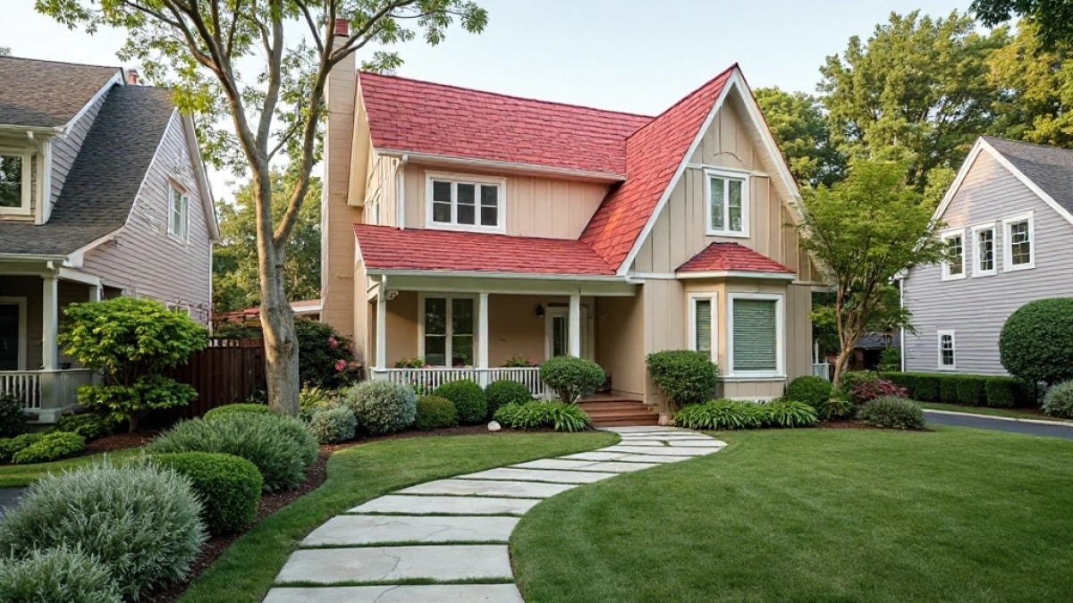 Jaki kolor elewacji do czerwonego dachu i białych okien?